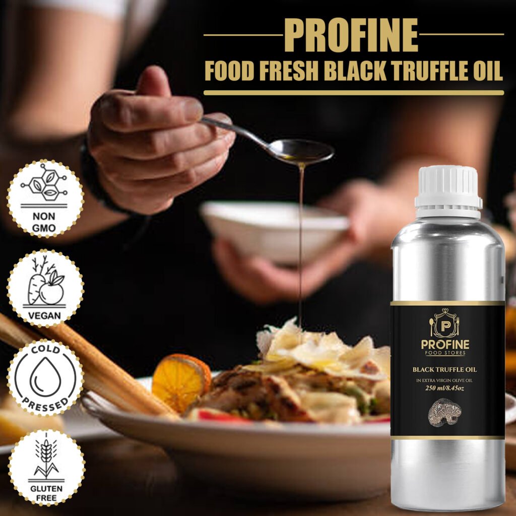 Premium Black Truffles Oil Bottle with Fresh Slices Of Truffle